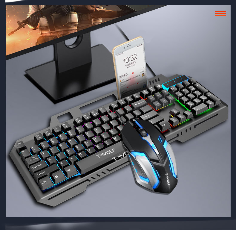 T-WOLF雷狼TF600键鼠套装有线USB发光keyboard铁板钢板T16键盘-阿里巴巴