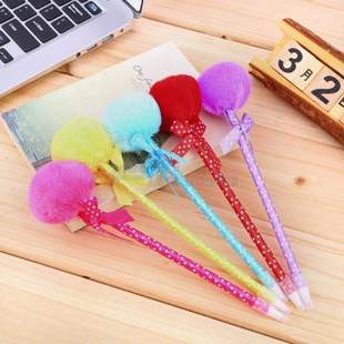5pcs/set adorable fluffy pens cute ballpoint pen ribbon prin-阿里巴巴