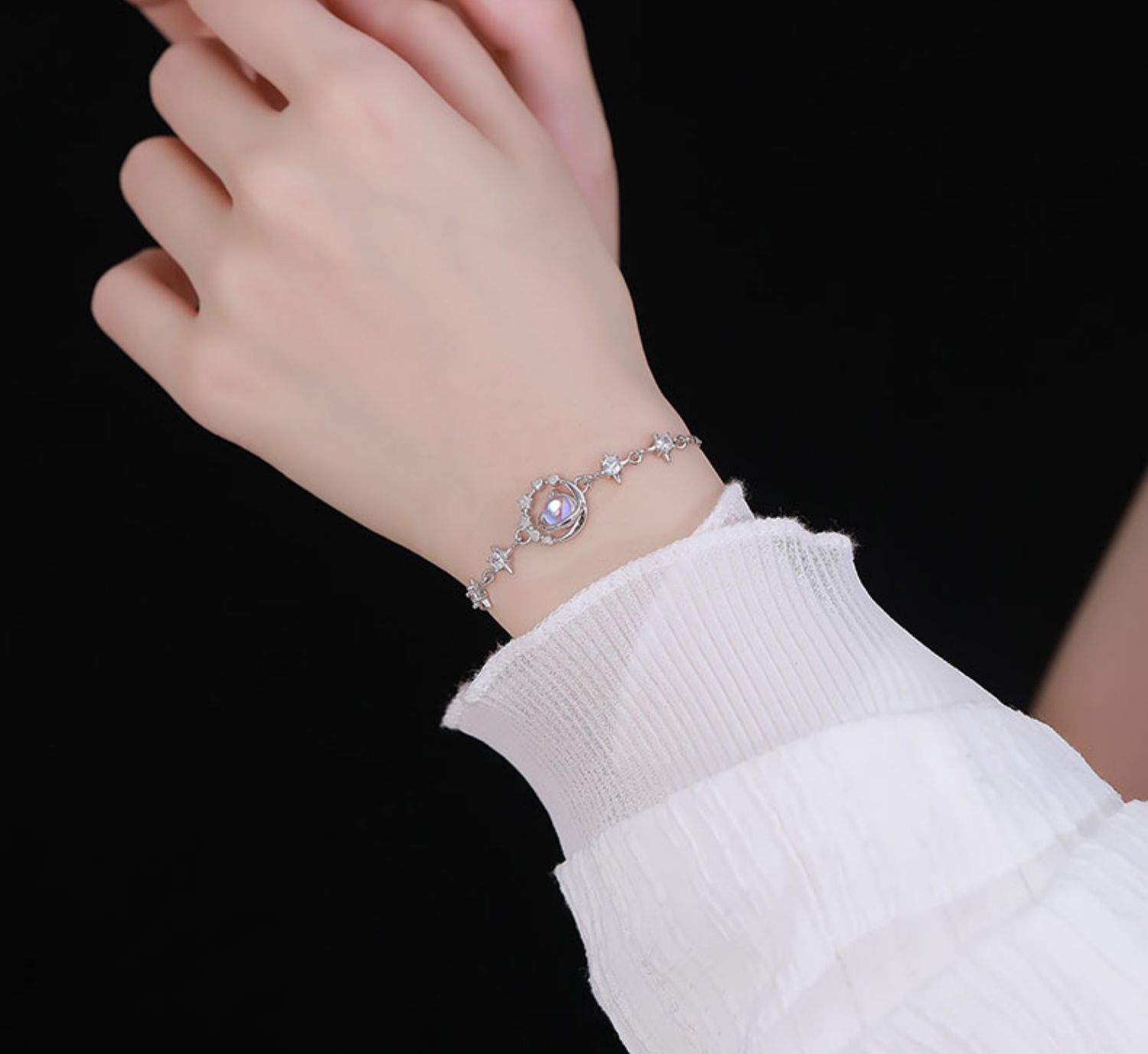 韩版S925银冥王星卡戎纯银手链女生款轻奢小众精致星球星星手镯-阿里巴巴