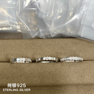 纯银S925个性三款式可叠戴满钻半钻光面蜂巢戒指CNC工艺高级感-阿里巴巴