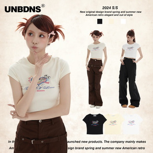 UNBDNS 美式字母爱心印花圆领短袖T恤女夏季辣妹显瘦修身短款露脐-阿里巴巴