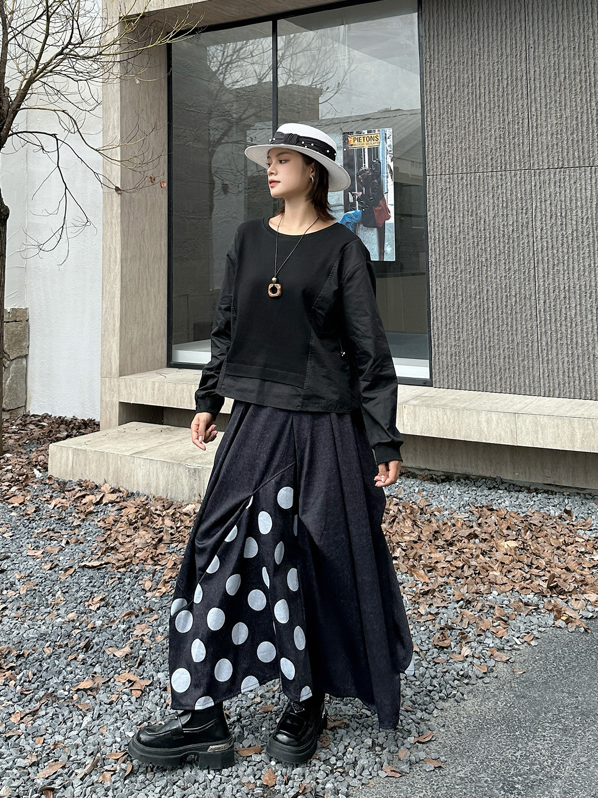 250825早秋新款拼接时尚长袖T恤抽绳收腰宽松休闲个性百搭T恤女潮-阿里巴巴