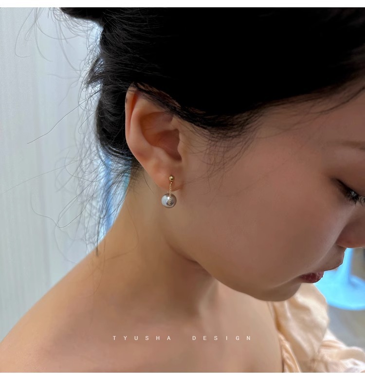 Tyusha超美悬浮感!百搭正圆强光珍珠耳钉14K包金施家灰珍珠耳饰女-阿里巴巴