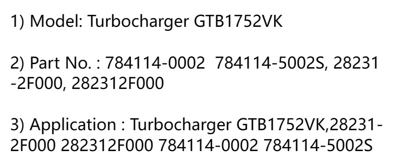 Turbocharger GTB1752VK, 784114-0002 784114-5002S 28231-2F000-阿里巴巴