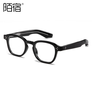 JF1025板材插针眼镜框复古近视镜架可配度数防蓝光平光玛士米钉黑-阿里巴巴