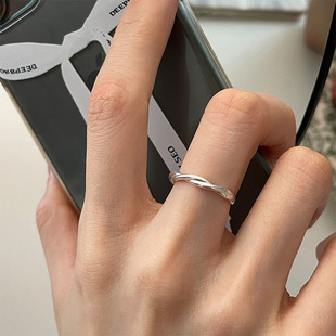 s925纯银麻花缠绕戒指女ins冷淡风小众极简设计感几何线条食指环-阿里巴巴