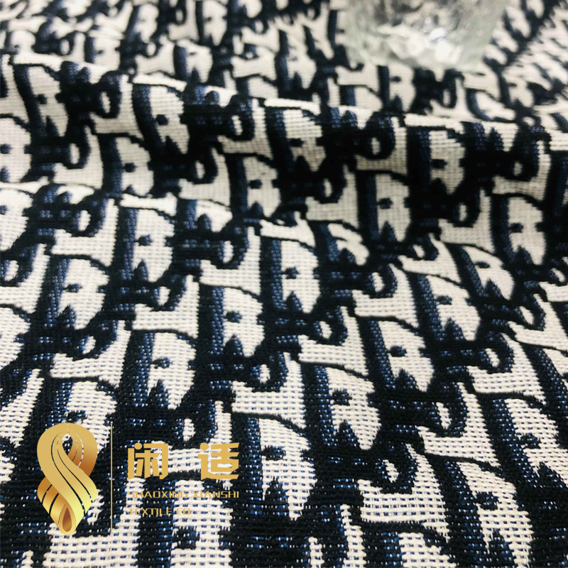 D字母色织提花面料Diro英文复古梭织涤棉网红潮牌服装包包-阿里巴巴