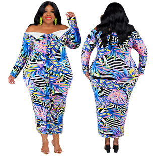 218509跨境大码女装一字肩长袖纽扣合身长款连衣裙源头工厂直销-阿里巴巴