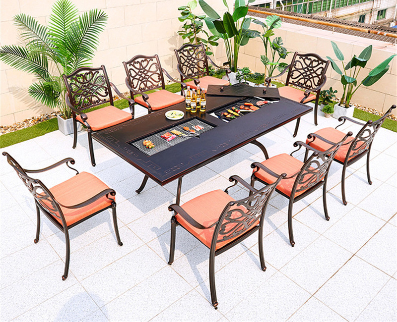 户外铸铝大桌铝合金雕刻烧烤碳烤电烤BBQ桌子庭院花园室外餐桌-阿里巴巴