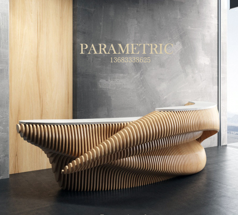 艺术接待台设计酒店简约收银台大堂烤漆前台购物中心异形木质吧台-阿里巴巴