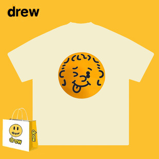 Drew Mango潮牌E神同款笑脸印花T恤纯棉高街宽松男重磅短袖外贸-阿里巴巴