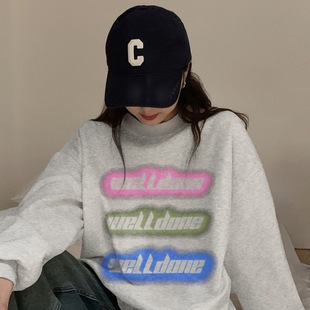 WE11DONE TRACK彩色弹幕印花小众潮牌美式加绒宽松情侣圆领卫衣女-阿里巴巴