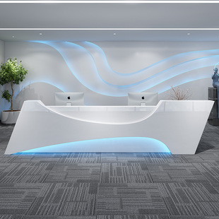 办公前台烤漆前台简约桌异形接待台收银台白色迎宾台大厅创意吧台-阿里巴巴