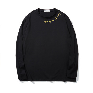 潮牌大码男装秋季时尚烫金印男士长袖宽松加肥加大T恤打底衫T6532-阿里巴巴