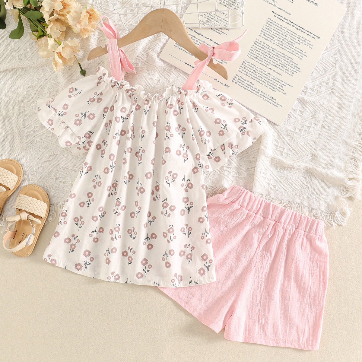 1059夏季新品女童童装小清新碎花两件套装女童幼儿吊带漏肩套装裤-阿里巴巴