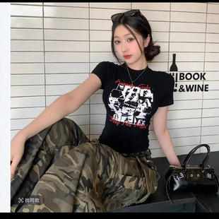 KR154，KR155，美式辣妹短袖t恤女夏季洋气印花修身收腰露脐百搭-阿里巴巴
