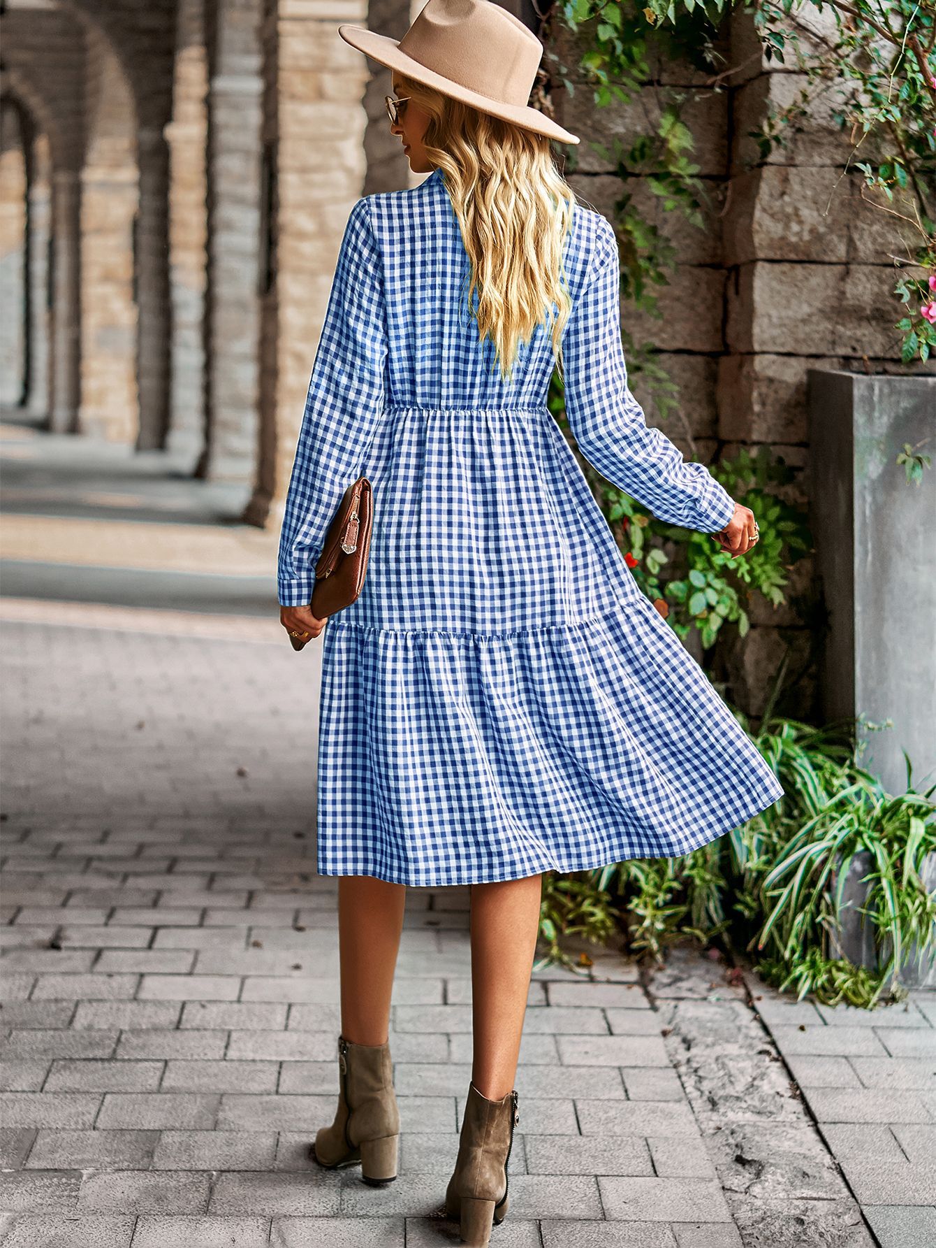 Women's Plaid Print Long Sleeve Casual Dress