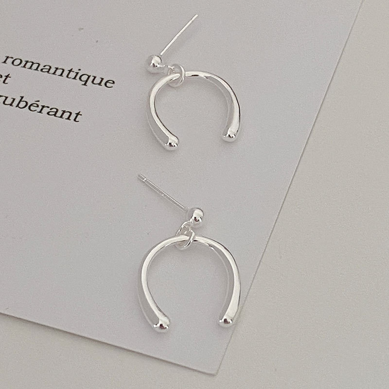 s925纯银U型耳钉ins设计师款几何简约极简耳饰2021年新8308L-阿里巴巴