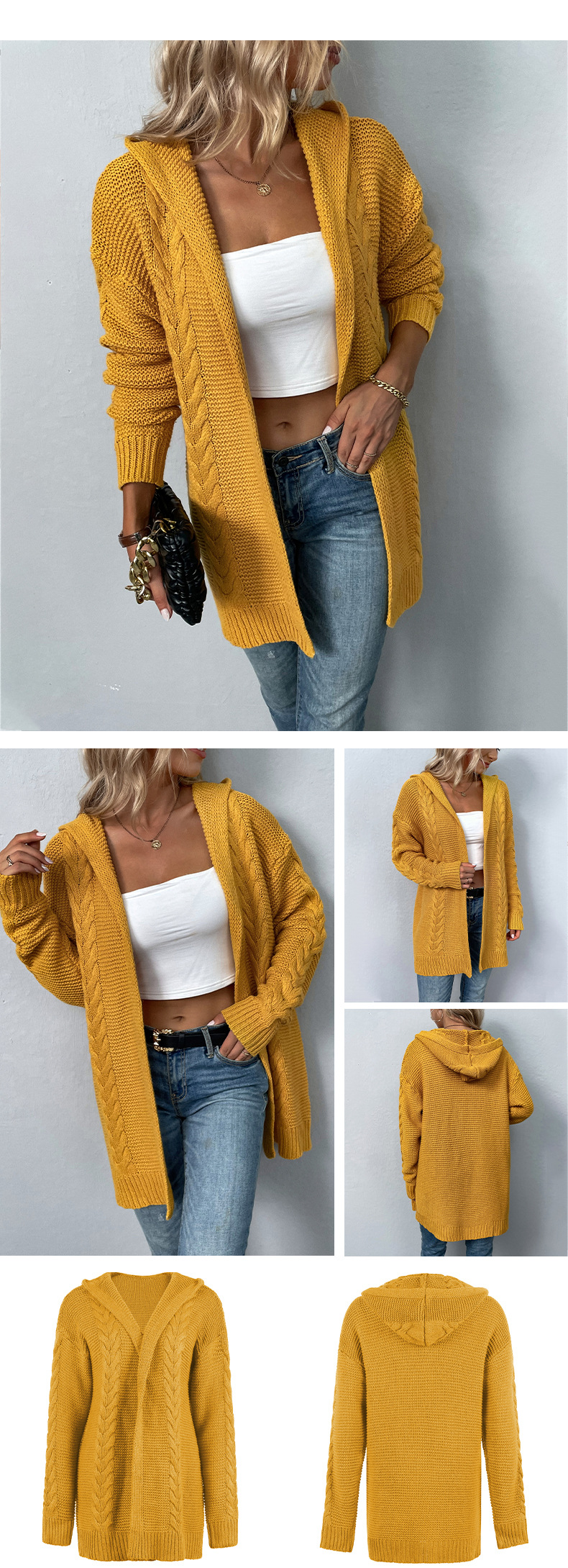 Women’s New Solid Color Hooded Knitted Cardigan