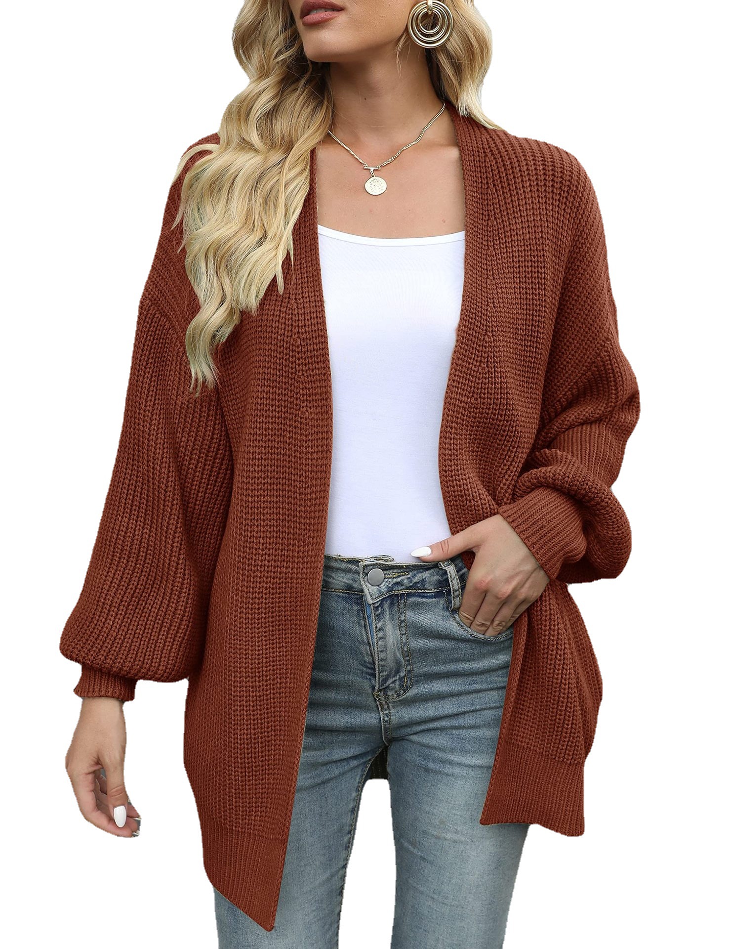 Amazon foreign trade women's clothing lantern sleeve thick needle ...