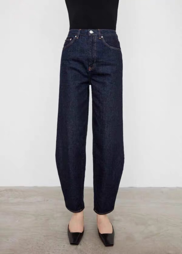 北欧小众 TOT 秋冬 桶形阔腿显瘦深蓝色水洗直筒 女款牛仔裤-阿里巴巴