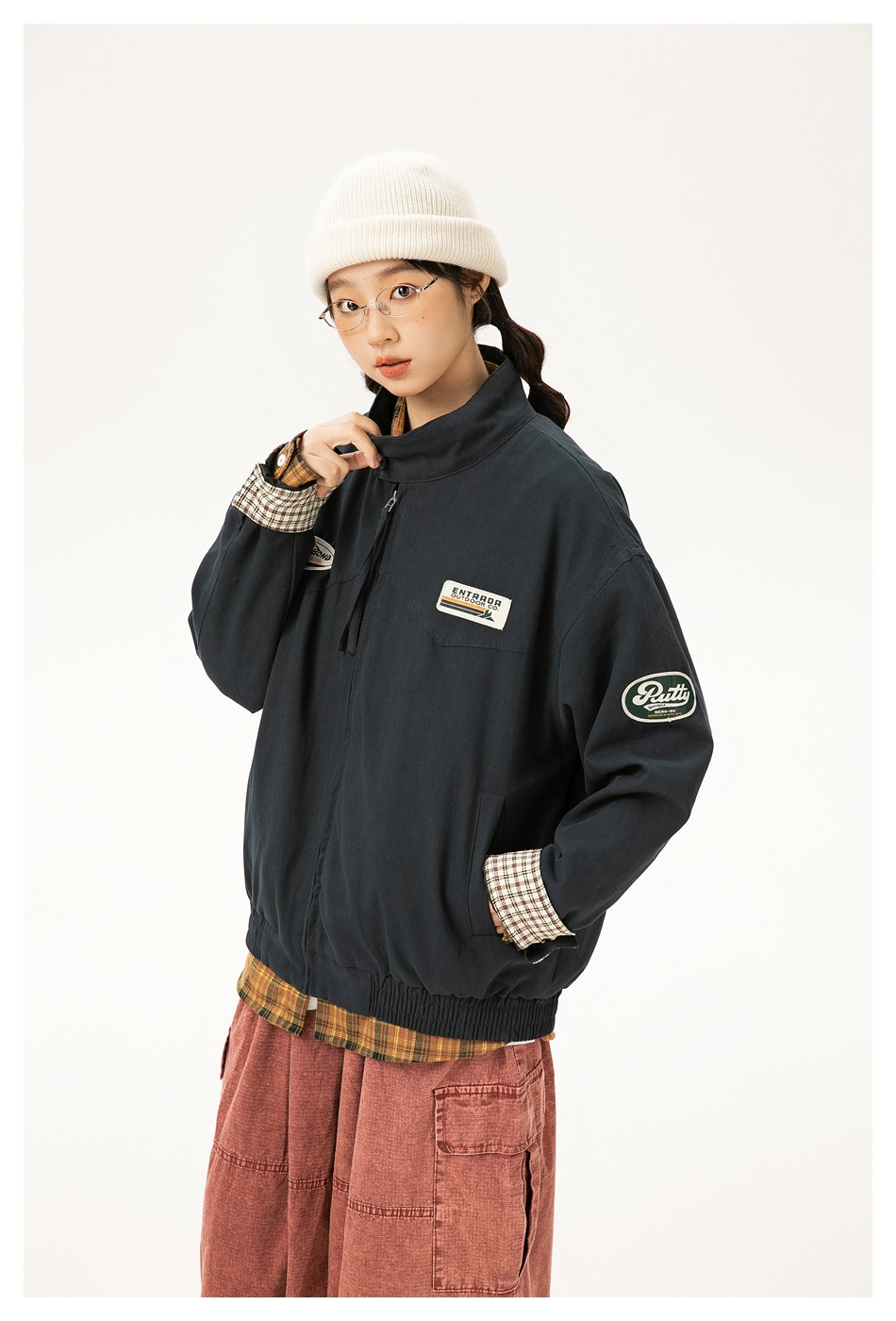 Orderliness日系复古徽章飞行夹克外套男女宽松痞帅立领上衣JK606-阿里巴巴