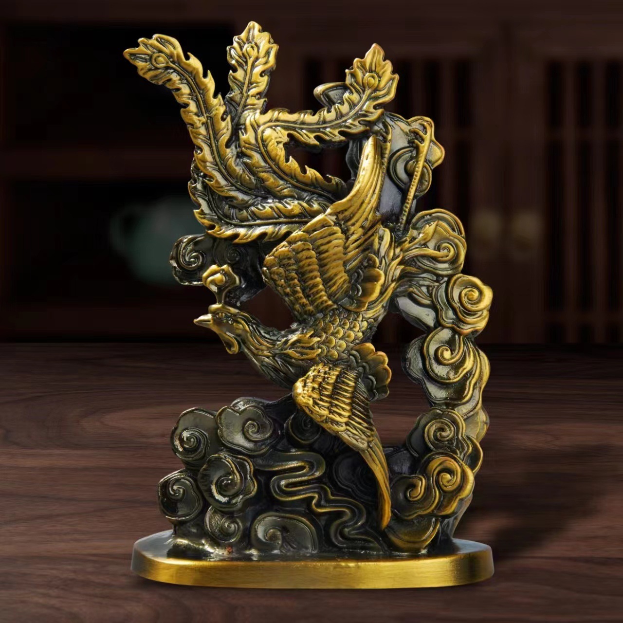 新品金凤凰摆件龙凤呈祥金属镀金工艺家用装饰摆设婚庆抖音礼品-阿里巴巴