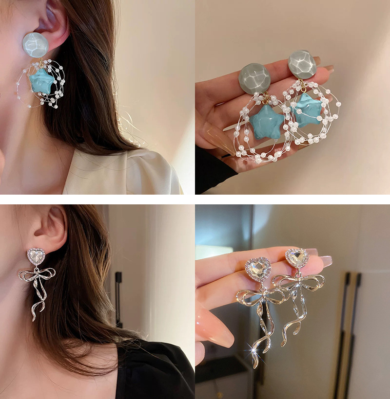 银针时尚水晶镶钻花朵流苏耳环个性设计感珍珠耳钉小众气质耳饰女-阿里巴巴