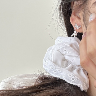 925纯银双蝴蝶结耳钉女法式轻奢气质高级感甜美小巧百搭耳饰E0372-阿里巴巴