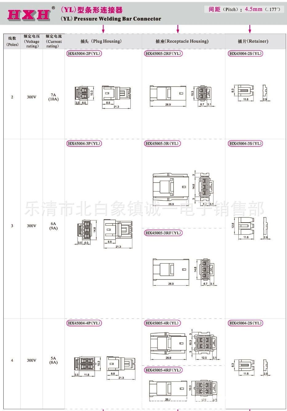 红星接插件 YL-1RF 2R 3R 4R 6R 8R 9R 12R 16R间距4.5MM HX45005-阿里巴巴