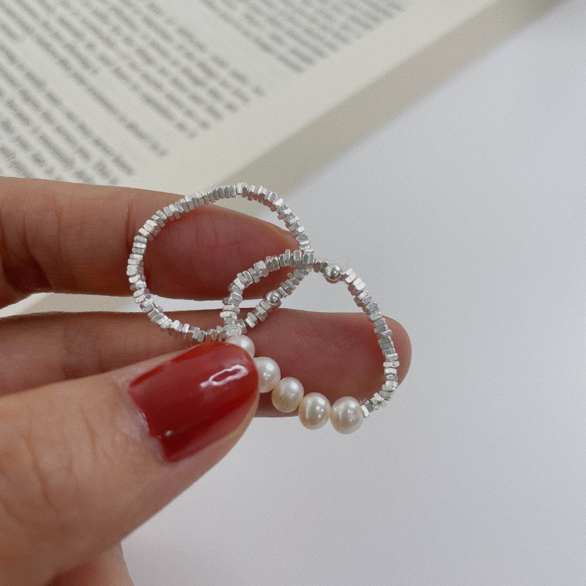 赛伊娜实拍s925银碎银子珍珠戒指简约ins网红气质小众设计感指环-阿里巴巴