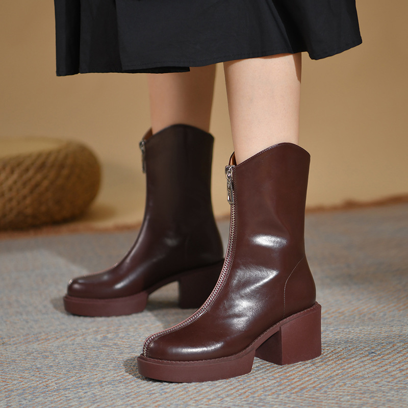 Chiko Mecha Round Toe Block Heels Boots