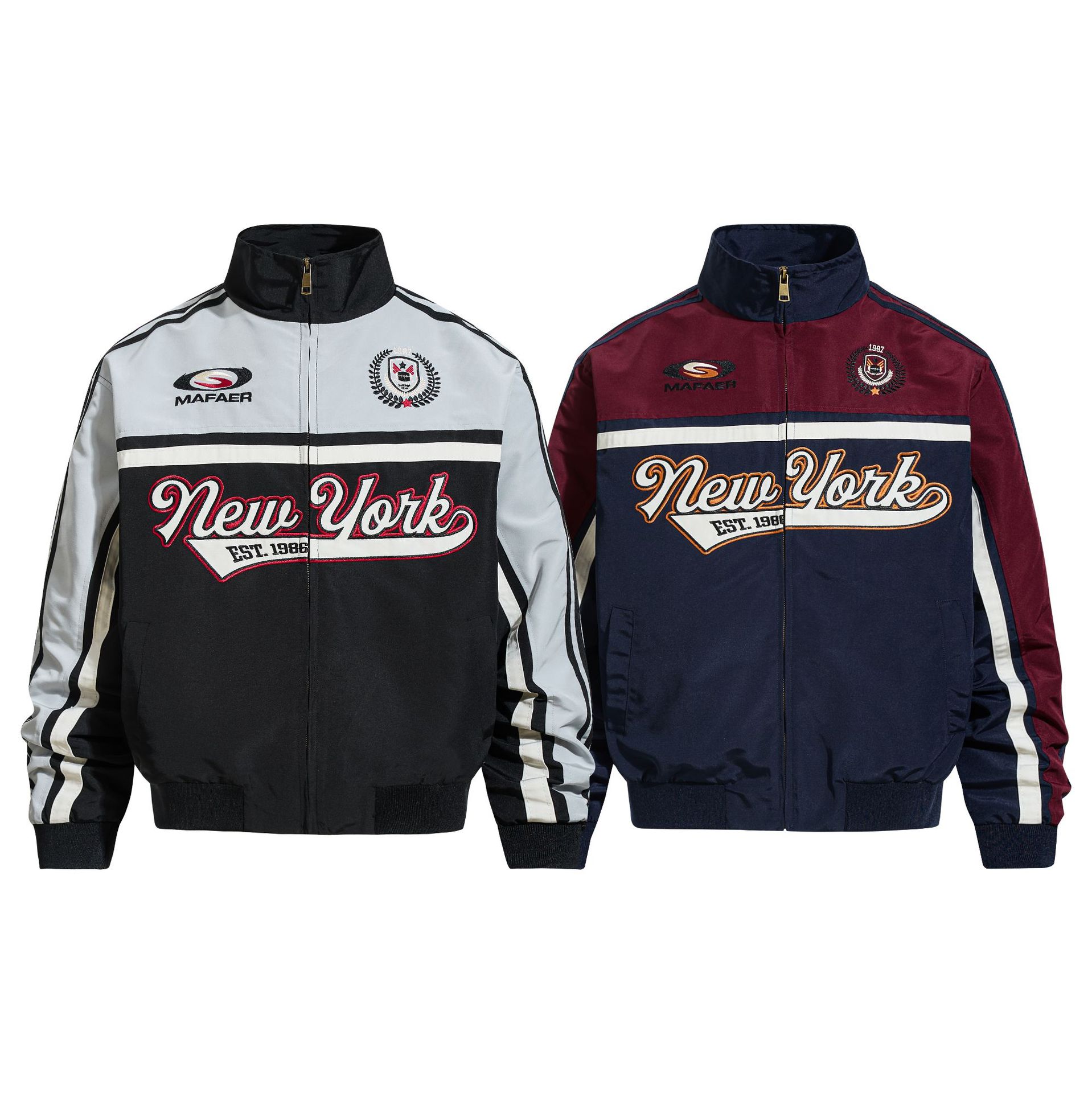 美式赛车服字母刺绣撞色拼接立领夹克男秋季潮牌街头休闲外套上衣-阿里巴巴