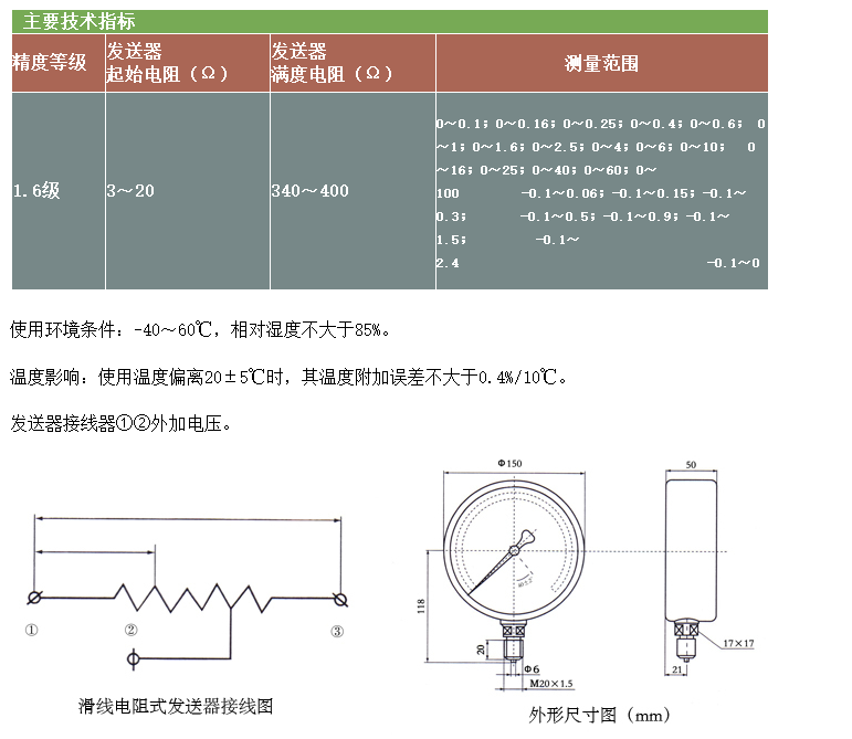 YTZ-150电阻远传压力表0-1.6MPA恒压供水远程配变频器全规-阿里巴巴