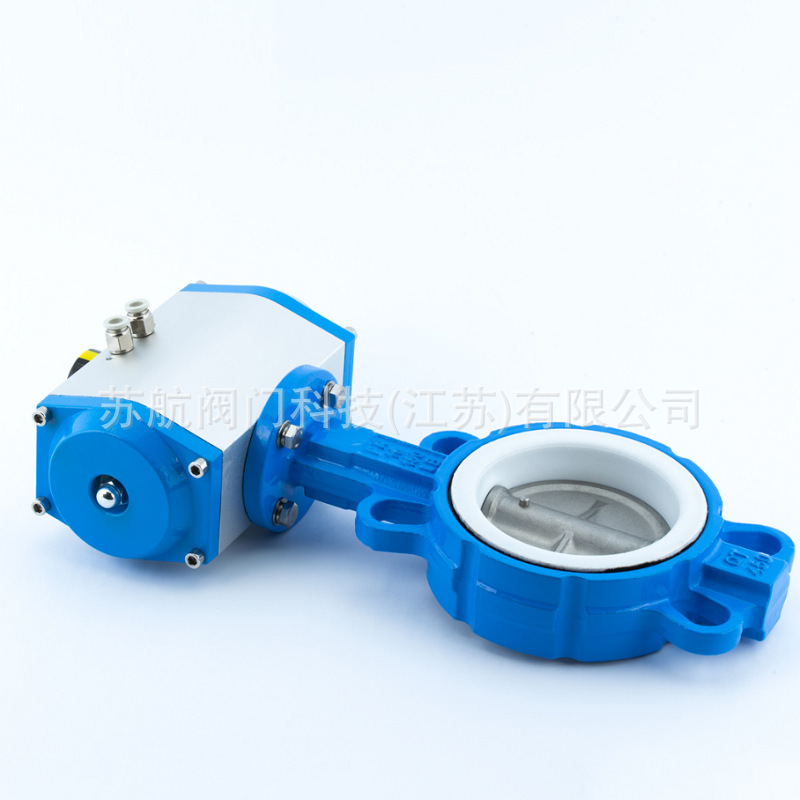 气动衬四氟蝶阀D671F-16Q球墨铸铁半衬PTFE四氟阀套304阀板对夹式-阿里巴巴