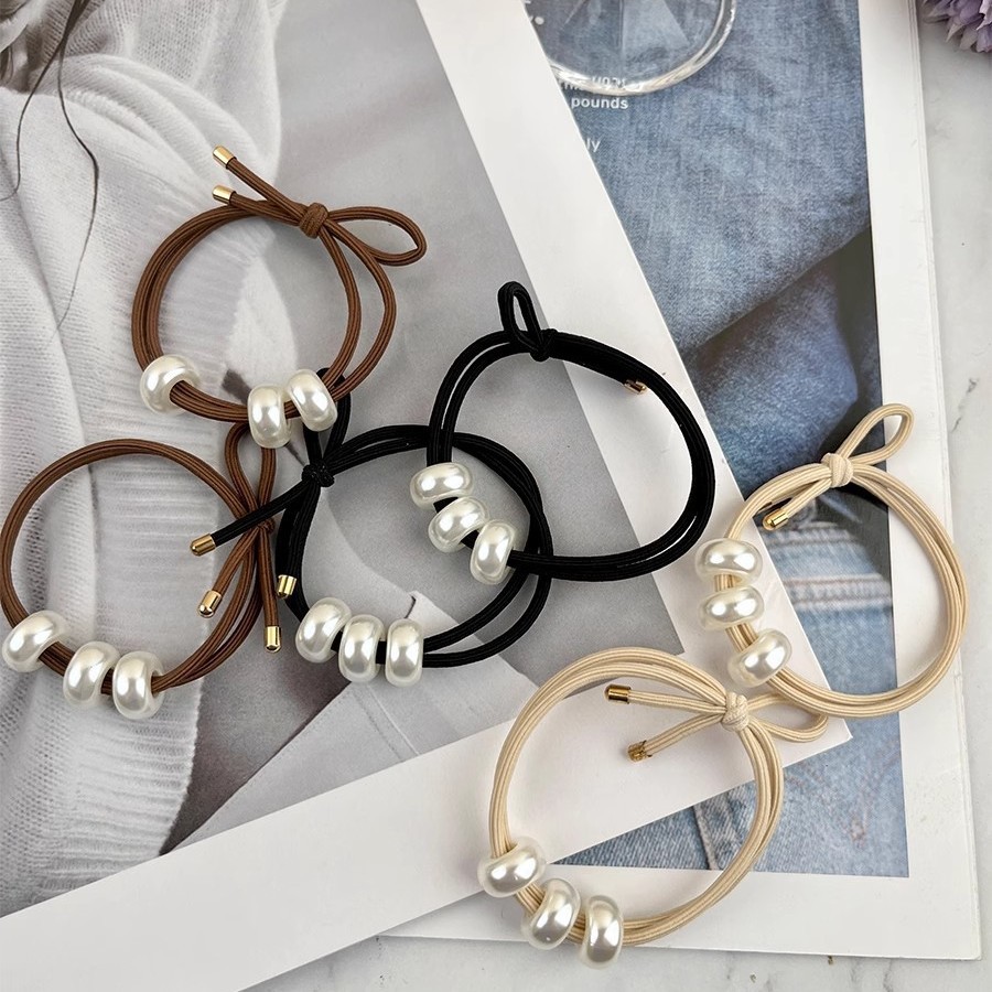 气质珠珠发绳双股高弹力扎头发通勤橡皮筋简约发圈女头绳发饰皮套-阿里巴巴