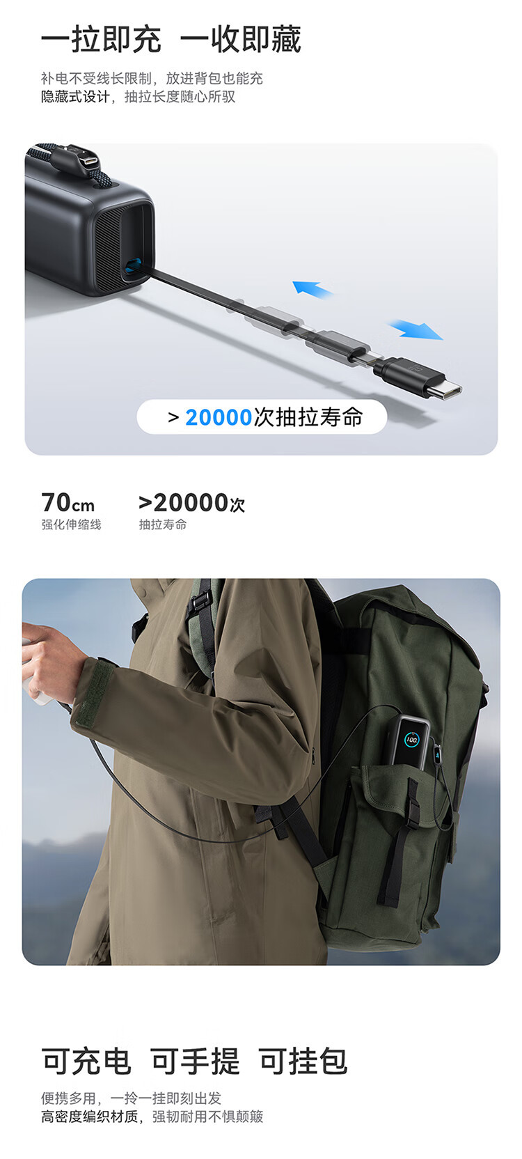 Anker Zolo安克A1695充电宝165W大功率移动电源快充带伸缩线充电-阿里巴巴