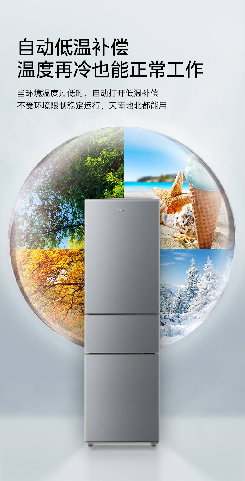 美的220升家用电冰箱三门节能冷藏冷冻直冷小冰箱BCD-220TM-阿里巴巴
