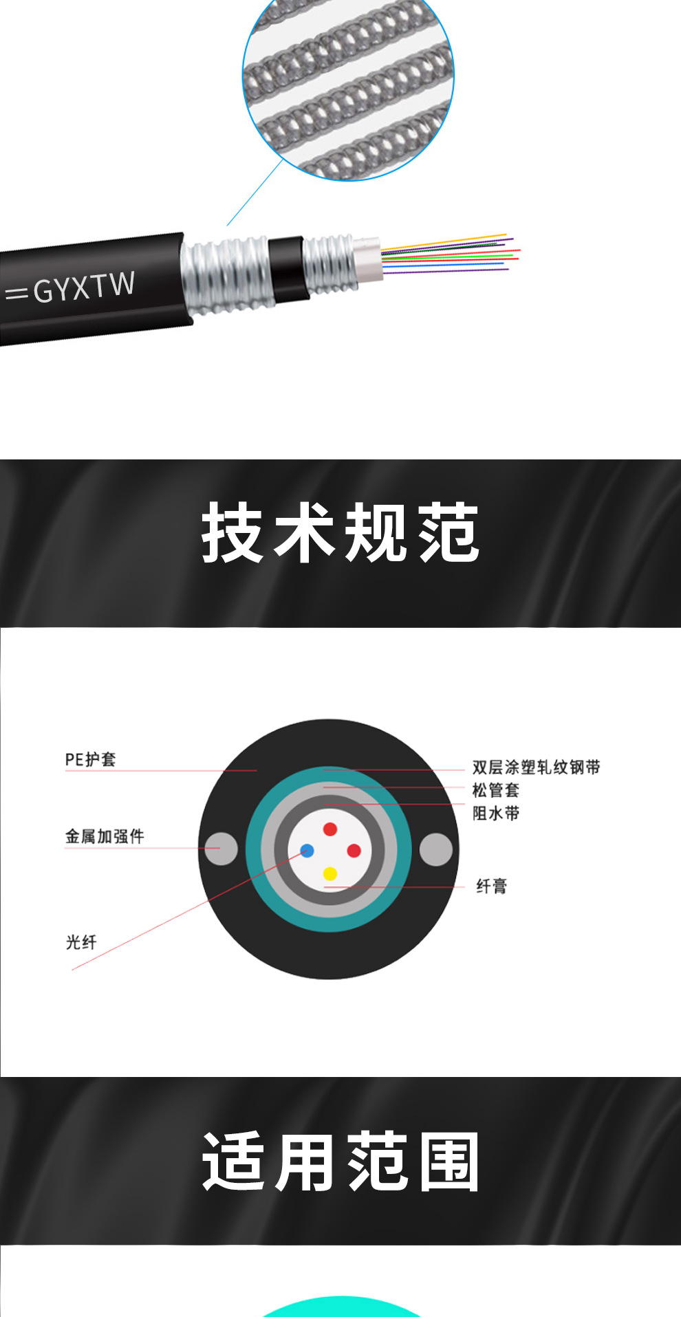 LHG室外4芯单模轻铠架空管道光纤线缆100米阻燃防水国标GYXTW-4b1-阿里巴巴