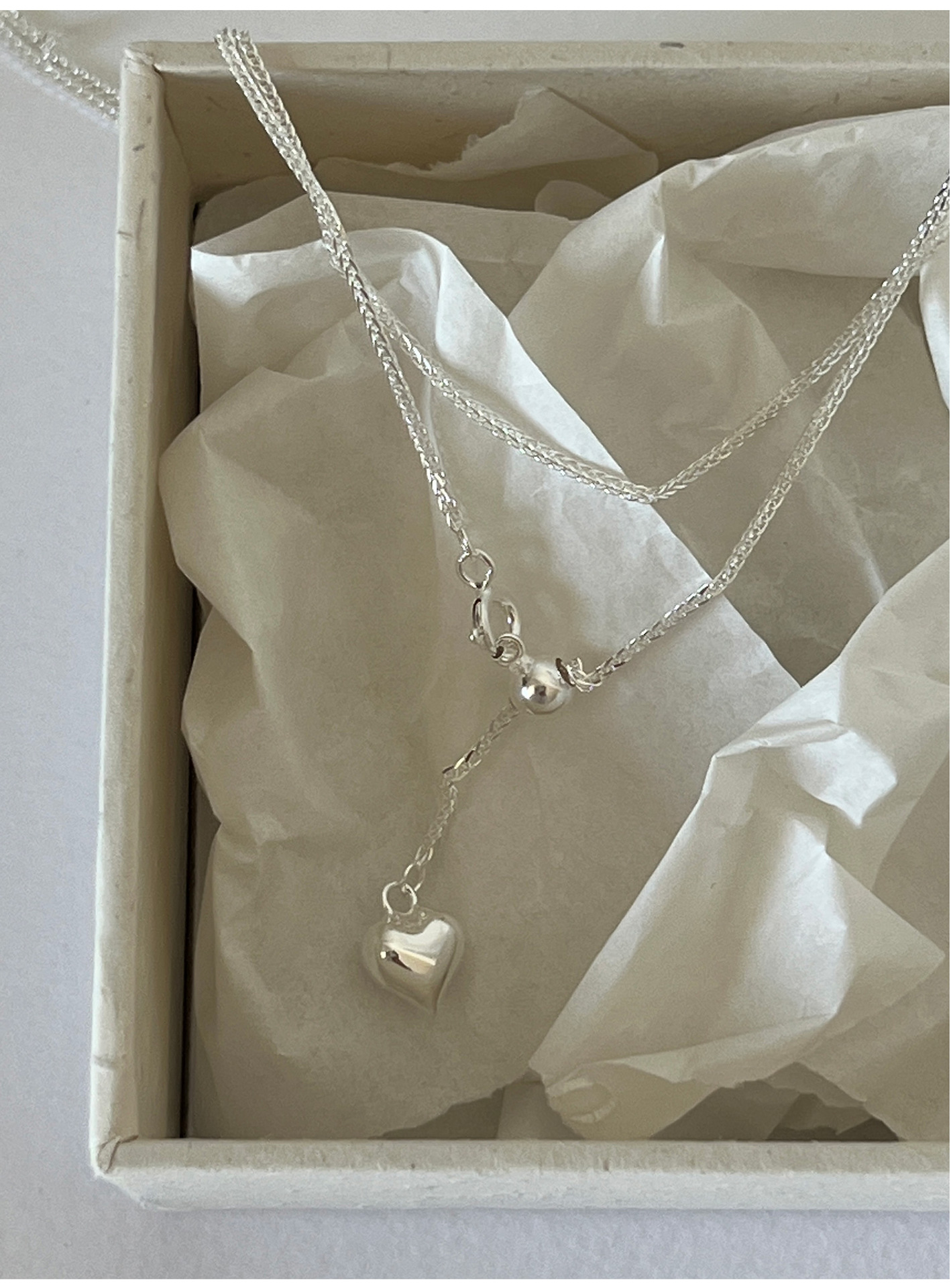 S925纯银爱心项链女小众设计感抽拉式超细锁骨链可调节项链银抛光-阿里巴巴