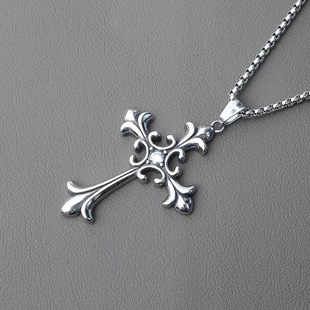 哥特风复古十字架镶钻吊坠不锈钢项链欧美范潮人穿搭时尚流行配饰-阿里巴巴