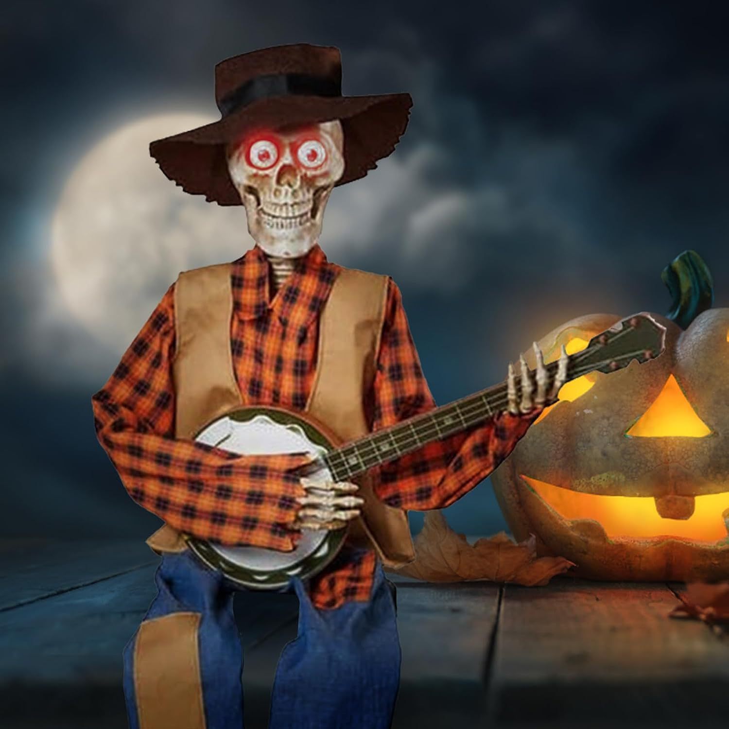 跨境Halloween Animated Banjo Skeletons万圣节吉他骷髅装饰摆件-阿里巴巴