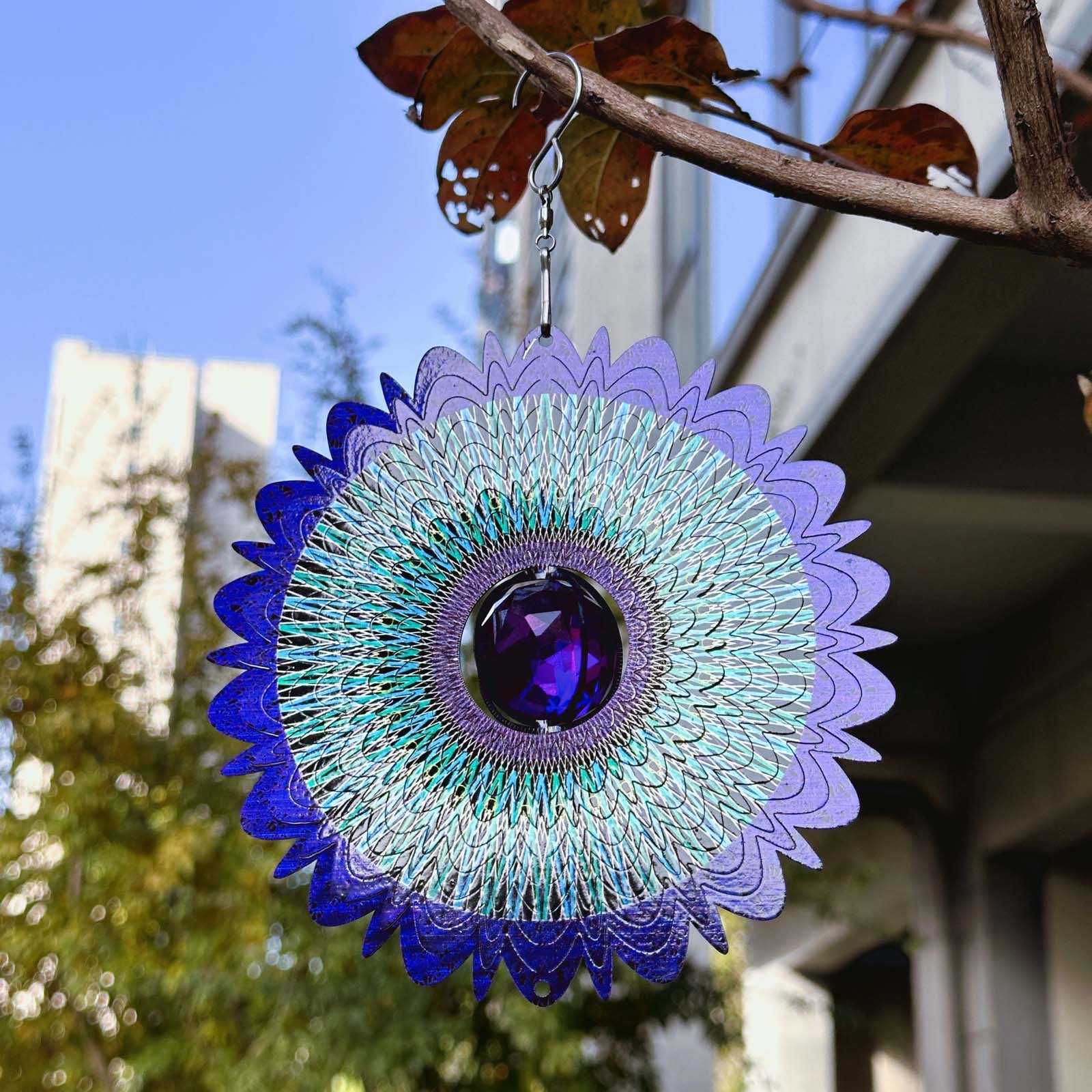 亚马逊爆款不锈钢风转曼陀罗风铃室内外庭院花园旋转挂饰风铃挂件-阿里巴巴