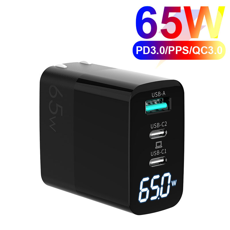 氮化镓GaN双口PD65W 30W快充头智能数显QC3.0充电器美规折叠墙充-阿里巴巴