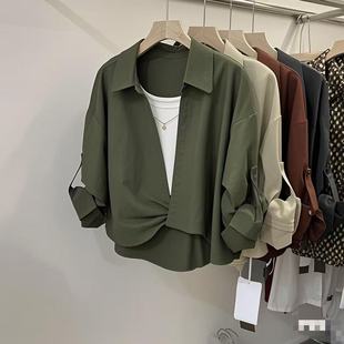 polo领假两件长袖衬衫女2025早春季新款减龄漂亮别致洋气小衫上衣-阿里巴巴