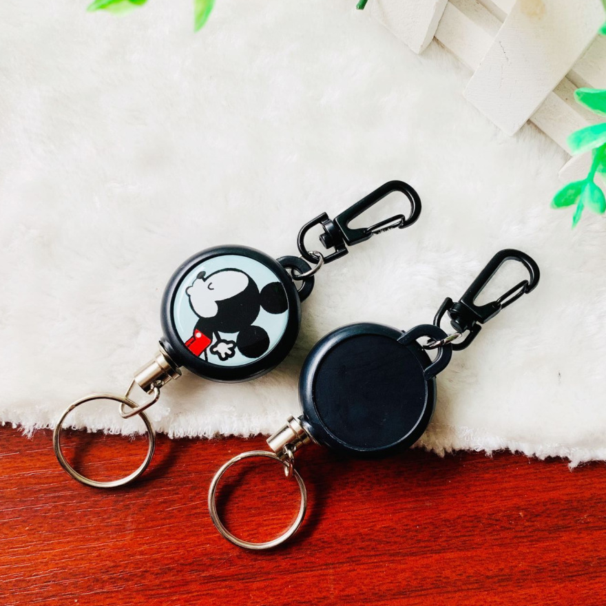 可伸缩钥匙扣易拉扣钢丝绳伸缩扣防丢盗高弹力汽车钥匙扣徽章卷轴-阿里巴巴