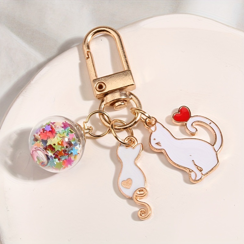 1pc Cartoon Cat Keychain Cute Animal Key Ring purse Handbag-阿里巴巴