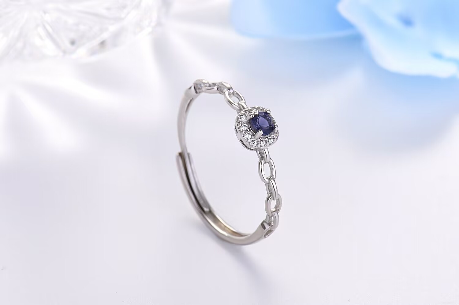 S925银戒指镶嵌堇青石满钻链条款女款手饰品小清新精致款式新颖-阿里巴巴