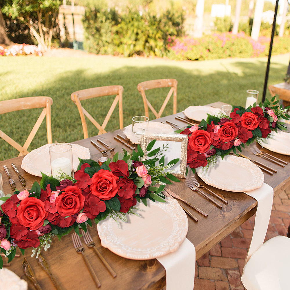亚马逊新款人造花仿真花玫瑰花排婚礼椅背花餐桌花条镜前花门饰-阿里巴巴