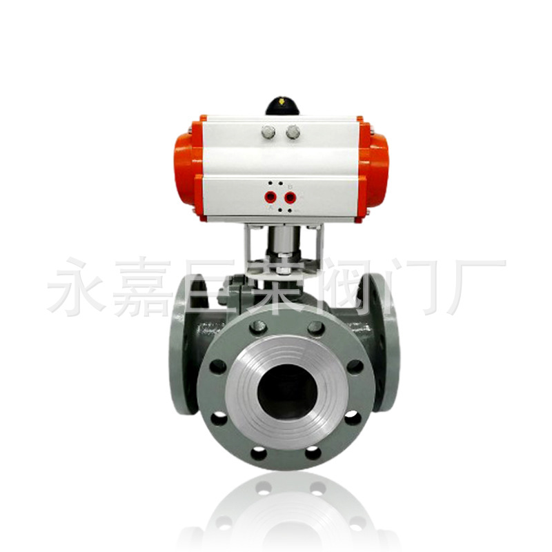 DN50气动三通法兰球阀气动球阀 法兰气动三通硬密封阀Q645F-16C-阿里巴巴